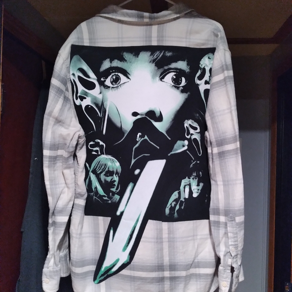 Handmade | Tops | Upcycled Flannel Shirt W Custom Scream Movie Back ...